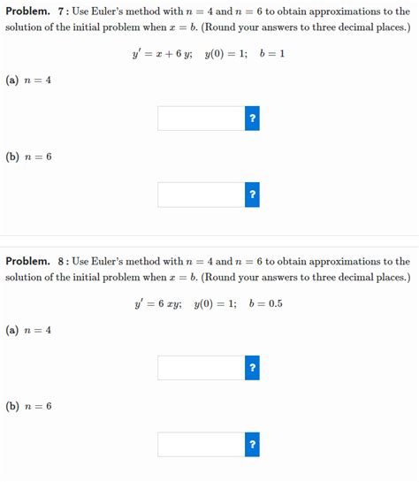 Solved Problem Use Euler S Method With N And N Chegg