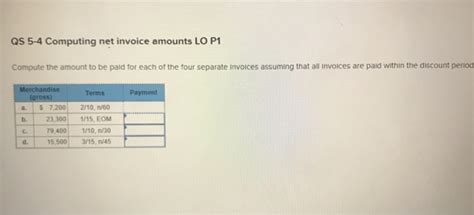 Solved Qs 5 4 Computing Net Invoice Amounts Lo P1 Compute