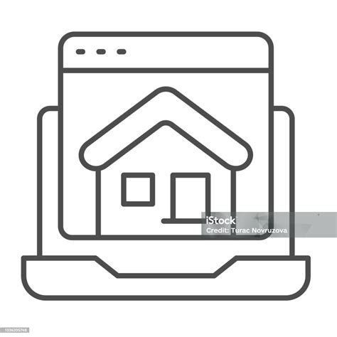 노트북 홈페이지 컴퓨터 창 집 웹 사이트 씬 라인 아이콘 Ui 개념 흰색 배경에 홈 페이지 벡터 기호 모바일 개념 및 웹 디자인을위한 개요 스타일 아이콘 벡터 그래픽 10에