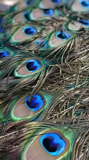 Premium Photo Blue Peacock Feathers In Closeup