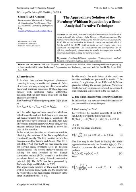 Pdf The Approximate Solution Of The Fornberg Whitham Equation By A Semi Analytical Iterative