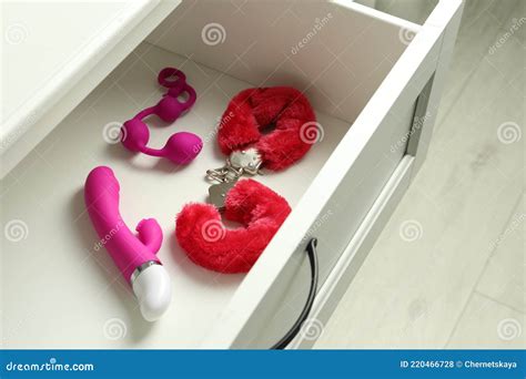 Different Modern Sex Toys In Open Wooden Drawer Stock Photo Image Of Object Color 220466728