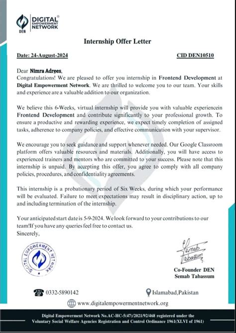 nimra adrees on linkedin digitalempowermentnetwork den internship careergrowth…