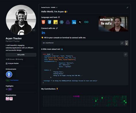 aryan thacker on linkedin github githubreadme readme nodejs npx
