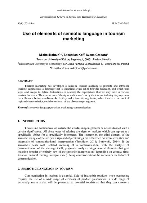 Pdf Use Of Elements Of Semiotic Language In Tourism Marketing