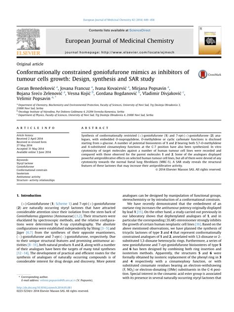 Pdf Conformationally Constrained Goniofufurone Mimics As Inhibitors