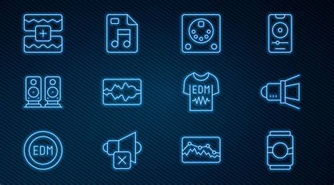 라인 맥주 캔 영화 스포트라이트 드럼 머신 음악 웨이브 이퀄라이저 스테레오 스피커 티셔츠 및 Mp3 파일 문서 아이콘을 설정합니다 벡터 건강 모니터링에 대한 스톡 벡터 아트