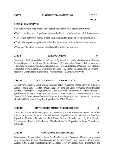 CS3551 Distributed Computing Syllabus CS3551 DISTRIBUTED COMPUTING L