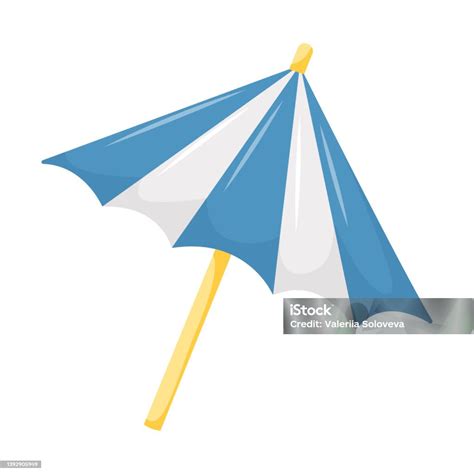 칵테일을위한 우산 해변 음료 해변 파티를 꾸미기위한 요소 파란색과 흰색 우산 흰색 배경에 고립 된 평평한 만화 스타일의 벡터