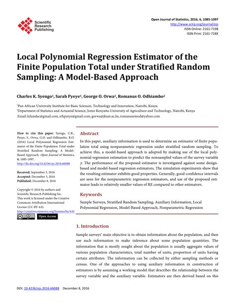 Pdf Local Polynomial Regression Estimator Of The Finite Population Total Under Stratified