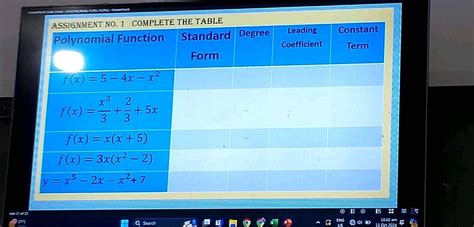 ASSIGNMENT NO 1 COMPLETE THE TABLE StudyX
