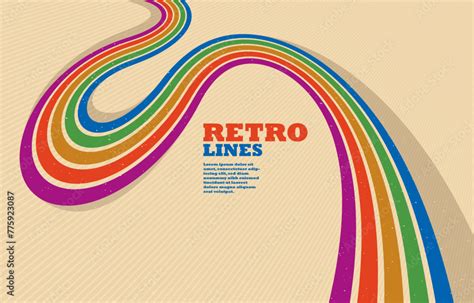 Retro Style Abstract Background With Curve Lines In All Colors Of Rainbow 3d Dimensional