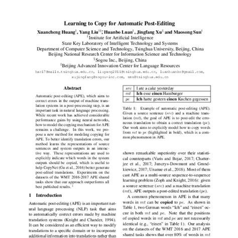 Learning To Copy For Automatic Post Editing Acl Anthology