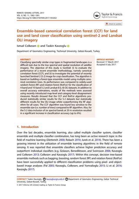 PDF Ensemble Based Canonical Correlation Forest CCF For Land Use