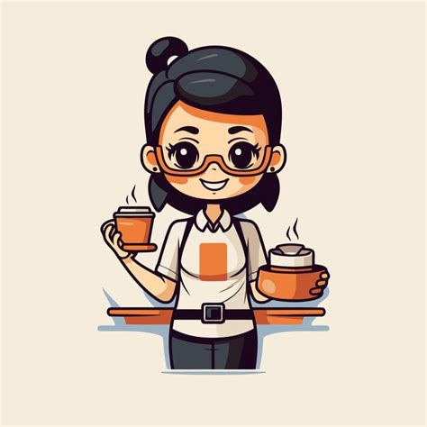 Premium Vector Coffee Shop Girl Holding Cup Of Coffee Vector Illustration