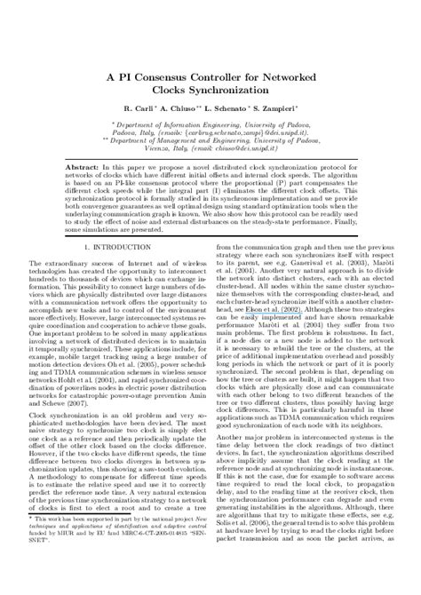 pdf a pi consensus controller for networked clocks synchronization