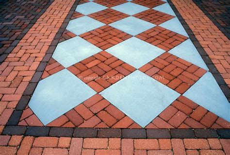 Patio Of Brick And Bluestone Pavers In Ornamental Pattern Plant Flower Stock Photography