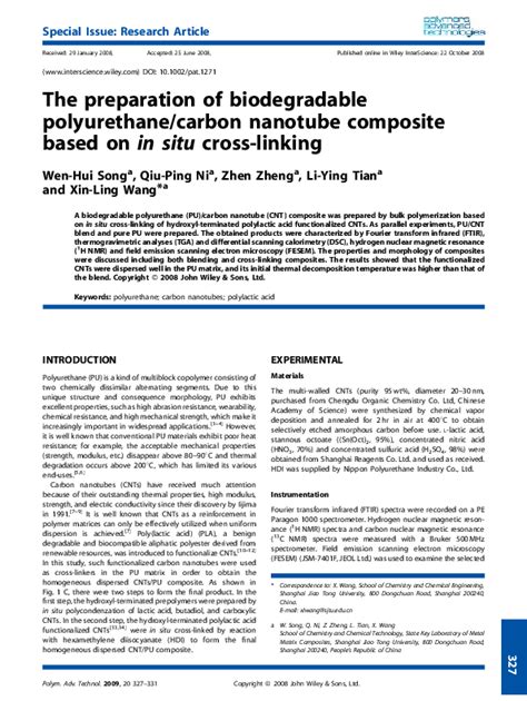 Pdf The Preparation Of Biodegradable Polyurethane Carbon Nanotube Composite Based On In Situ