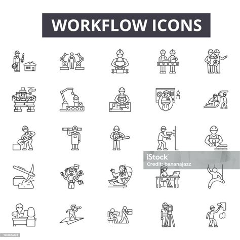 워크플로우 라인 아이콘 기호 벡터 세트 선형 개념 개요 그림 개념에 대한 스톡 벡터 아트 및 기타 이미지 개념 개발 개체