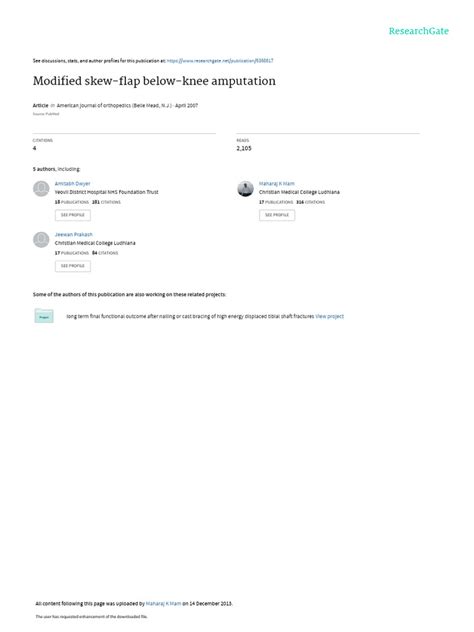 Modified Skew Flap Below Knee Amputation Pdf Foot Clinical Medicine