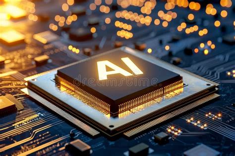 Ai Microchip With Golden Glow Futuristic Technology Cybernetic Innovation Advanced Digital