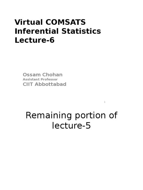 Virtual Comsats Inferential Statistics Lecture 6 Ossam Chohan Ciit Abbottabad Pdf