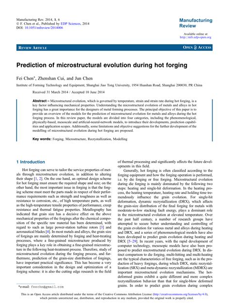Pdf Prediction Of Microstructural Evolution During Hot Forging