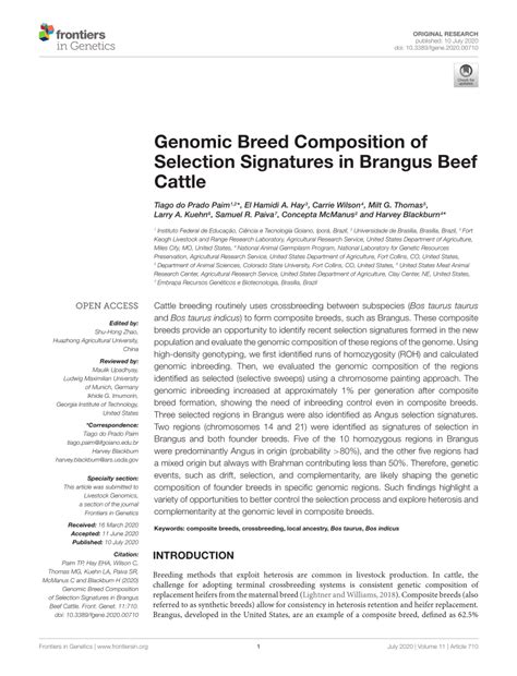 Pdf Genomic Breed Composition Of Selection Signatures In Brangus Beef Cattle