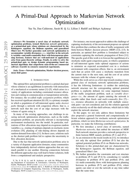 Pdf A Primal Dual Approach To Markovian Network Optimization