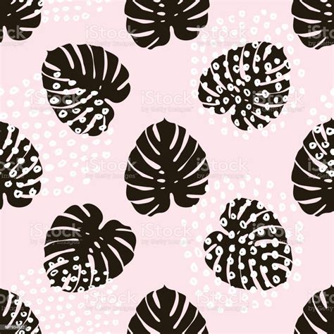 팜 지 손으로 유행 원활한 패턴을 그려 요소 Monstera 잎 배경입니다 직물 섬유 벡터 일러스트 레이 션에 대 한 좋은 0명에 대한 스톡 벡터 아트 및 기타 이미지