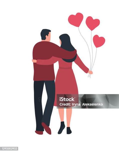 발렌타인 데이 일러스트 젊은 부부는 포옹하고 걷고 있다 백 뷰 커플에 대한 스톡 벡터 아트 및 기타 이미지 커플 후면