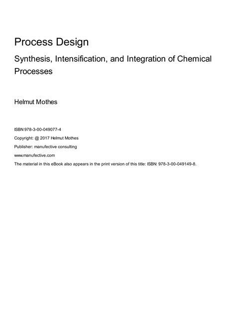 Process Design Synthesis Intensification And Integration Of Chemical