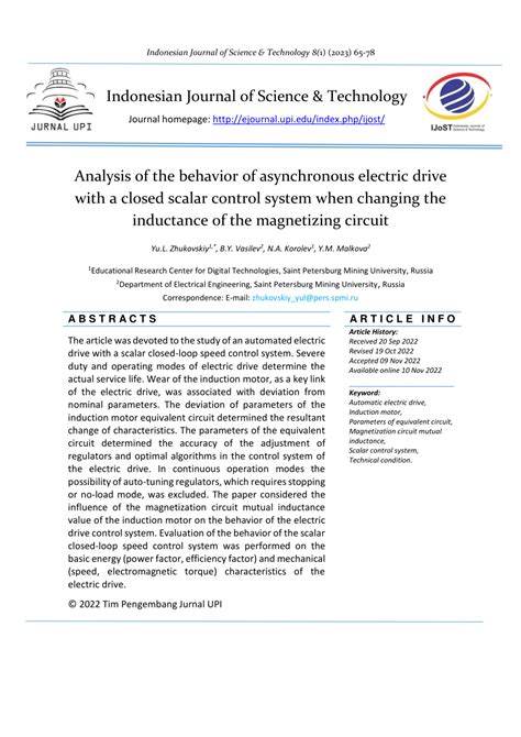 PDF Analysis Of The Behavior Of Asynchronous Electric Drive With A Closed Scalar Control