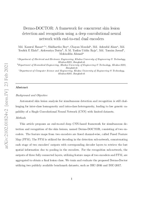 Pdf Dermo Doctor A Framework For Concurrent Skin Lesion Detection And Recognition Using A
