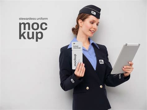 유니폼을 입고 포즈를 취하는 여성 승무원 프리미엄 Psd 파일