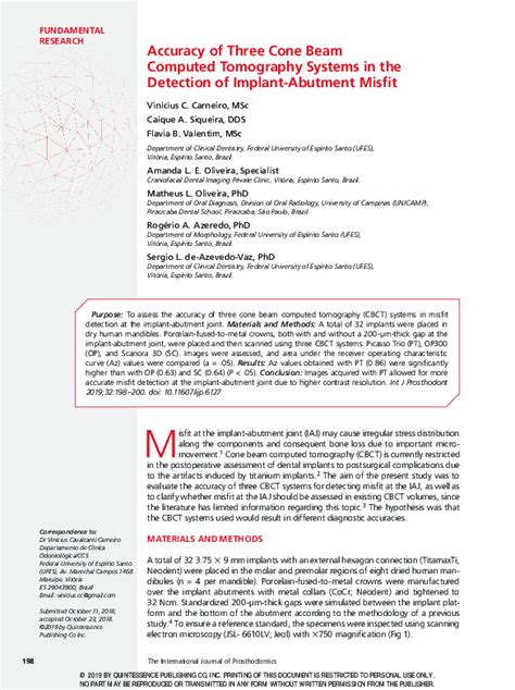 Pdf Accuracy Of Three Cone Beam Computed Tomography Systems In The Detection Of Implant