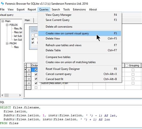 using the forensic browser for sqlite to display maps based on data from exiftool edit