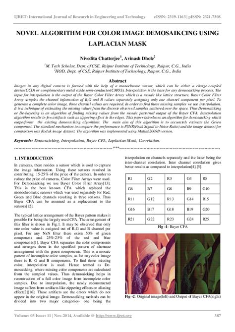 Pdf Novel Algorithm For Color Image Demosaicking Using Laplacian Mask