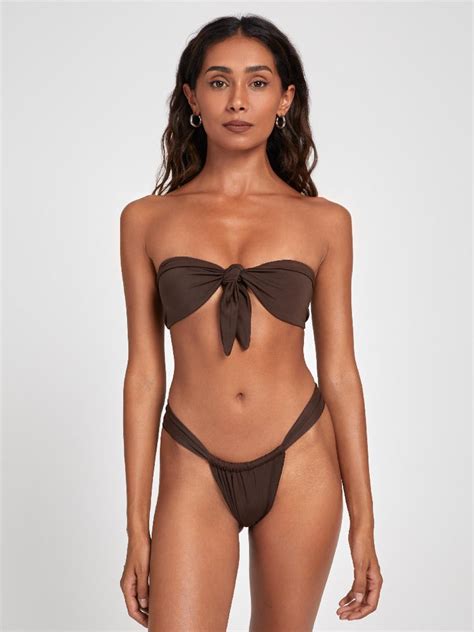 Coco Brown Bandeau Bikini Set Salty Nips Aria