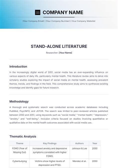 Free Literature Review Templates Edit Online And Download