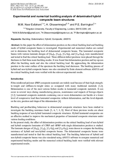 Pdf Experimental And Numerical Buckling Analysis Of Delaminated Hybrid Composite Beam Structures