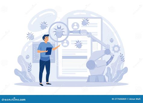 Laptop And Software Assisting In Testing Process Tiny People Testers Automated Testing
