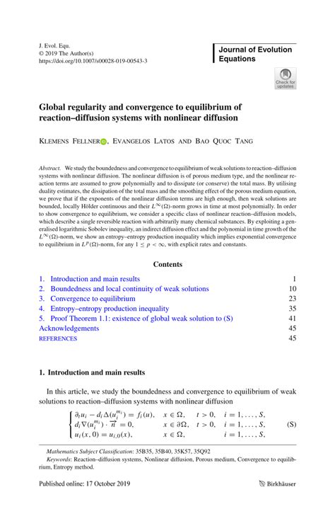 Pdf Global Regularity And Convergence To Equilibrium Of Reaction