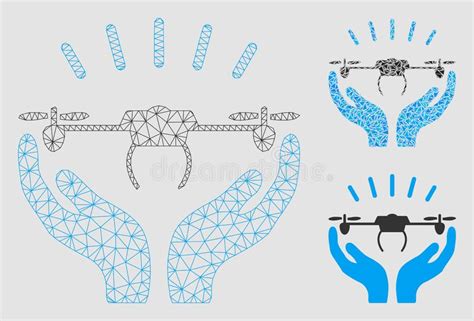 Drone Launch Hands Vector Mesh Carcass Model And Triangle Mosaic Icon Stock Vector