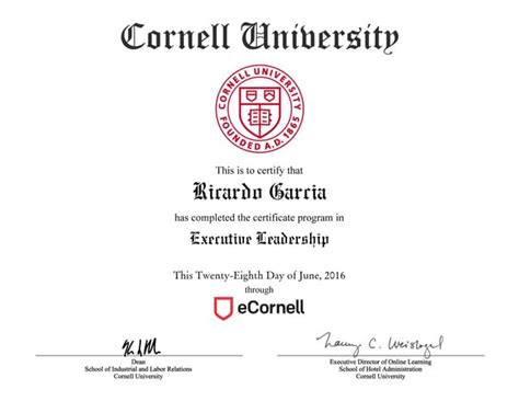Executive Leadership Certificate Program Completion Pdf Executive
