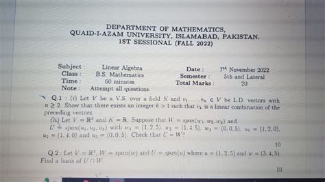 Solved Department Of Mathematicsquaid I Azam University