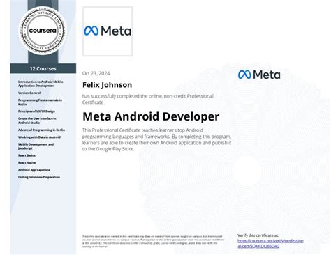 Androiddevelopment Coursera Meta Lifelonglearning Techskills Felix Johnson