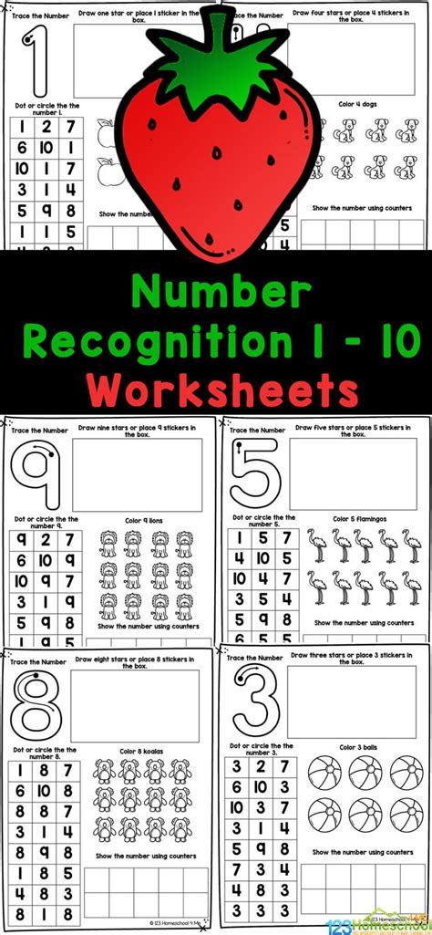 The Number Recognition Worksheet For Numbers 1 10 With An Image Of A Strawberry