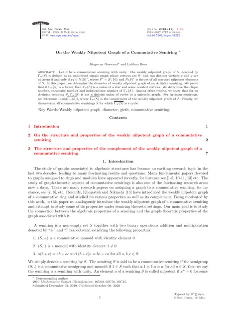 Pdf On The Weakly Nilpotent Graph Of A Commutative Semiring