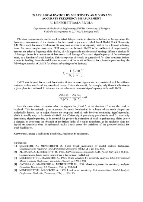 pdf crack localization by sensitivity analysis and accurate frequency